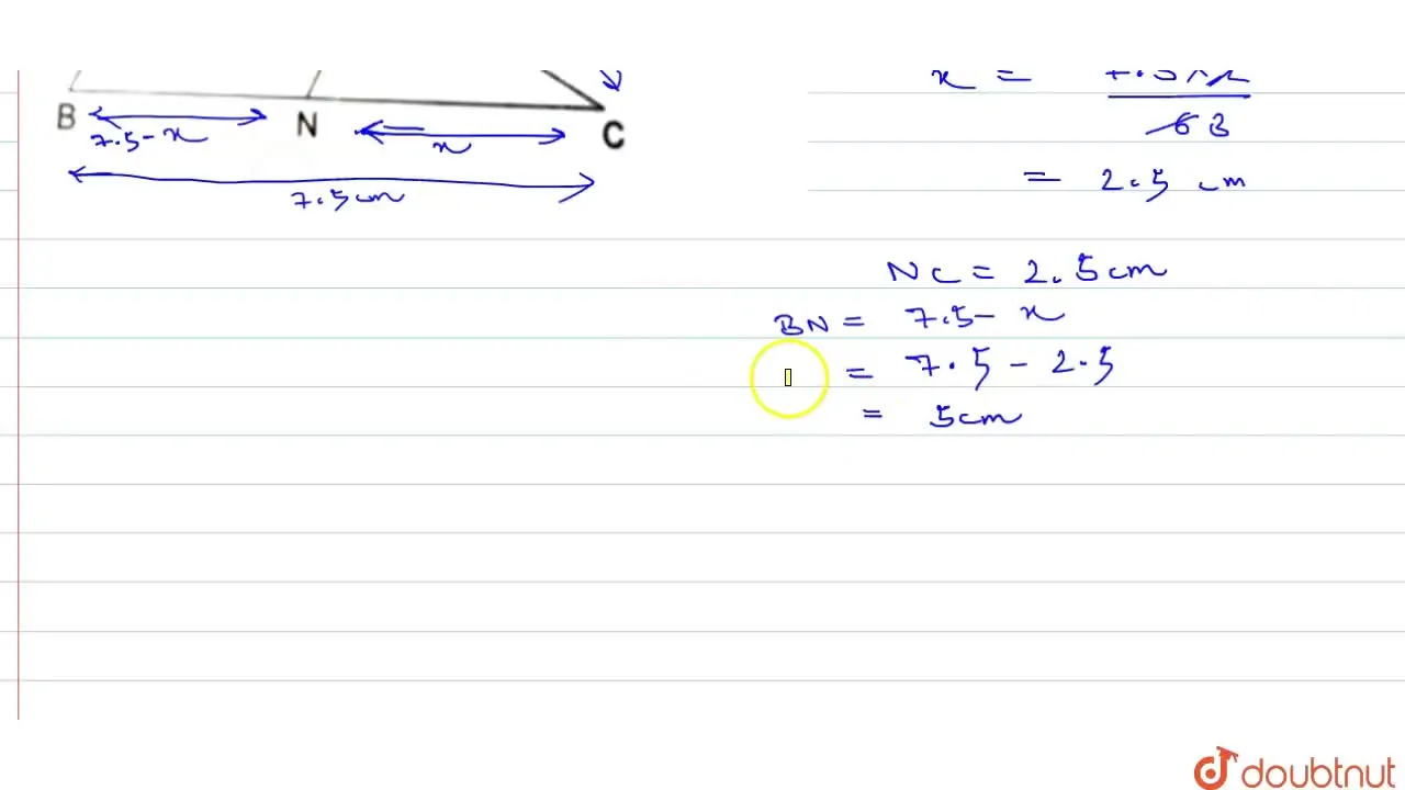 In the given figure, MN||AB,BC=7.5cm, AM=4cm and MC=2 cm. Find the len
