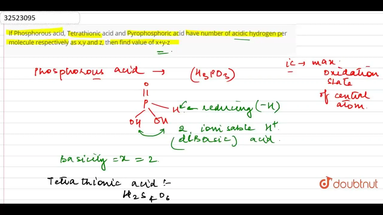 If Phosphorous acid, Tetrathionic acid and Pyrophosphoric acid have nu
