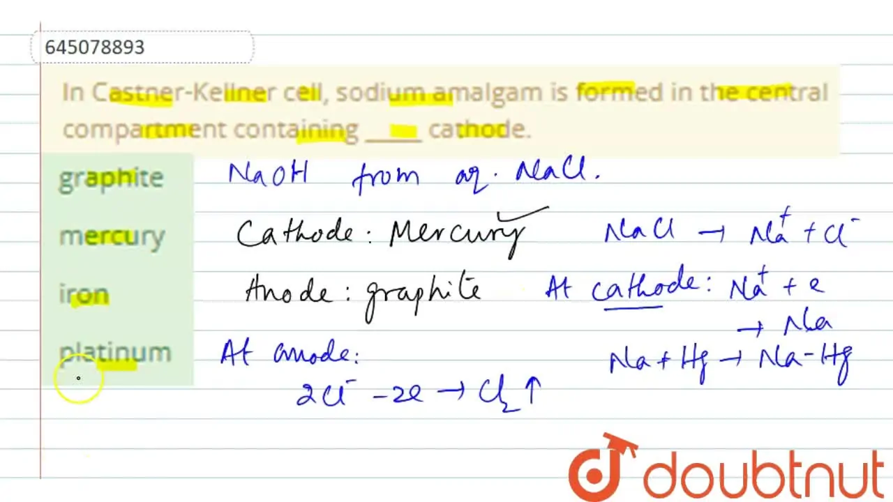 In Castner-Kellner cell, sodium amalgam is formed in the central compa