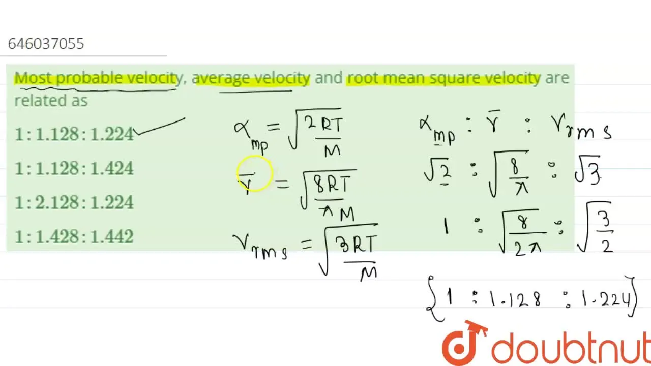 Most Probable Velocity Average Velocity And Root Mean Square Velocity