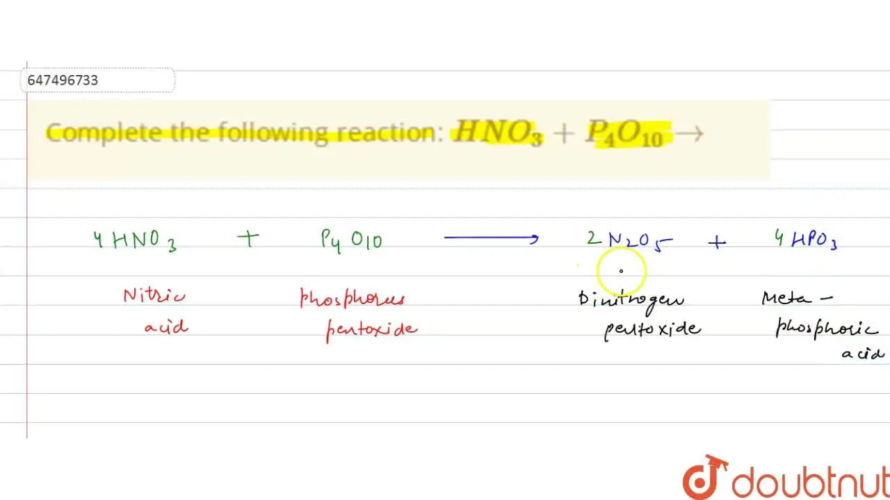 [Punjabi] Complete the following reaction: HNO3+ P4O10 rarr