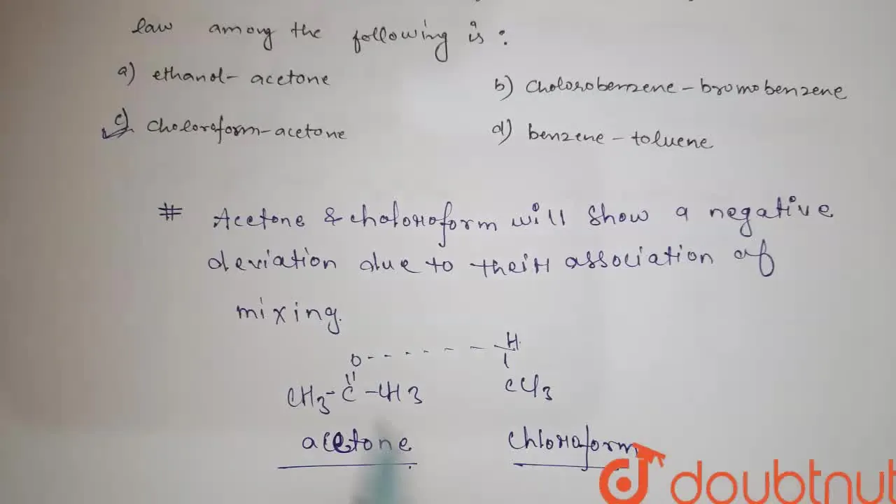 A solution that shows negative deviation from Raoult’s Law among the f