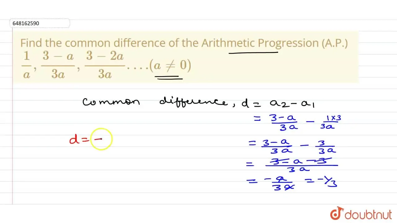 Find the common difference of the Arithmetic Progression (A.P.) (1)/