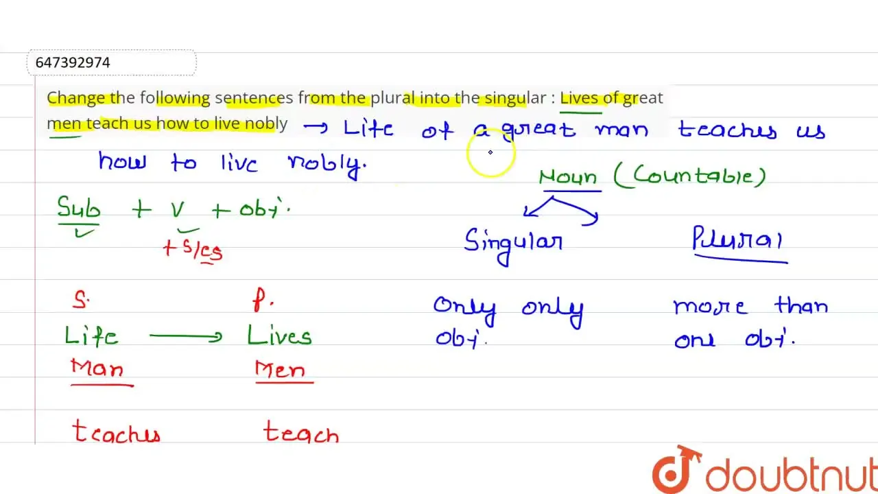 Change the following sentences from the plural into the singular : Liv