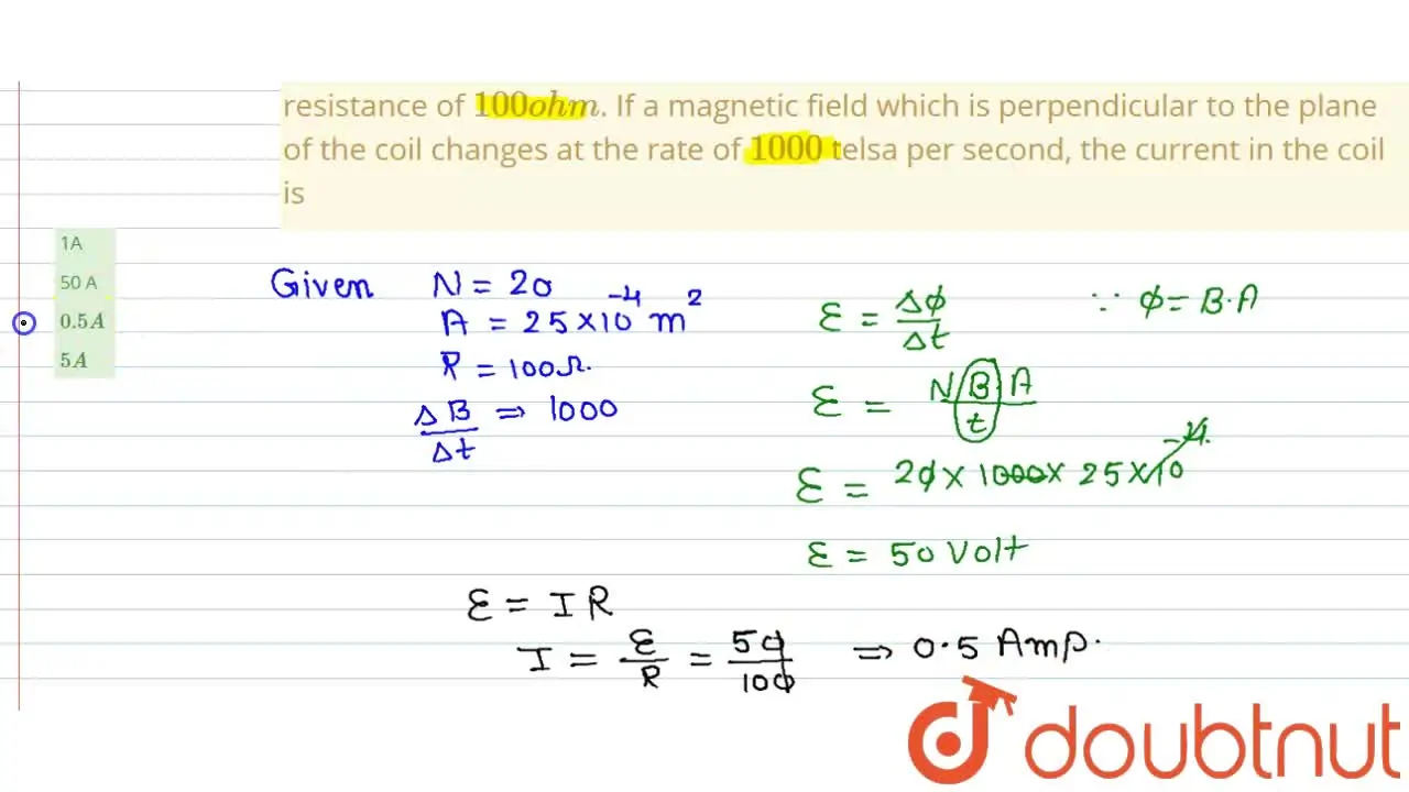 A rectangular coil of 20 turns and area of cross-section 25sq. Cm has