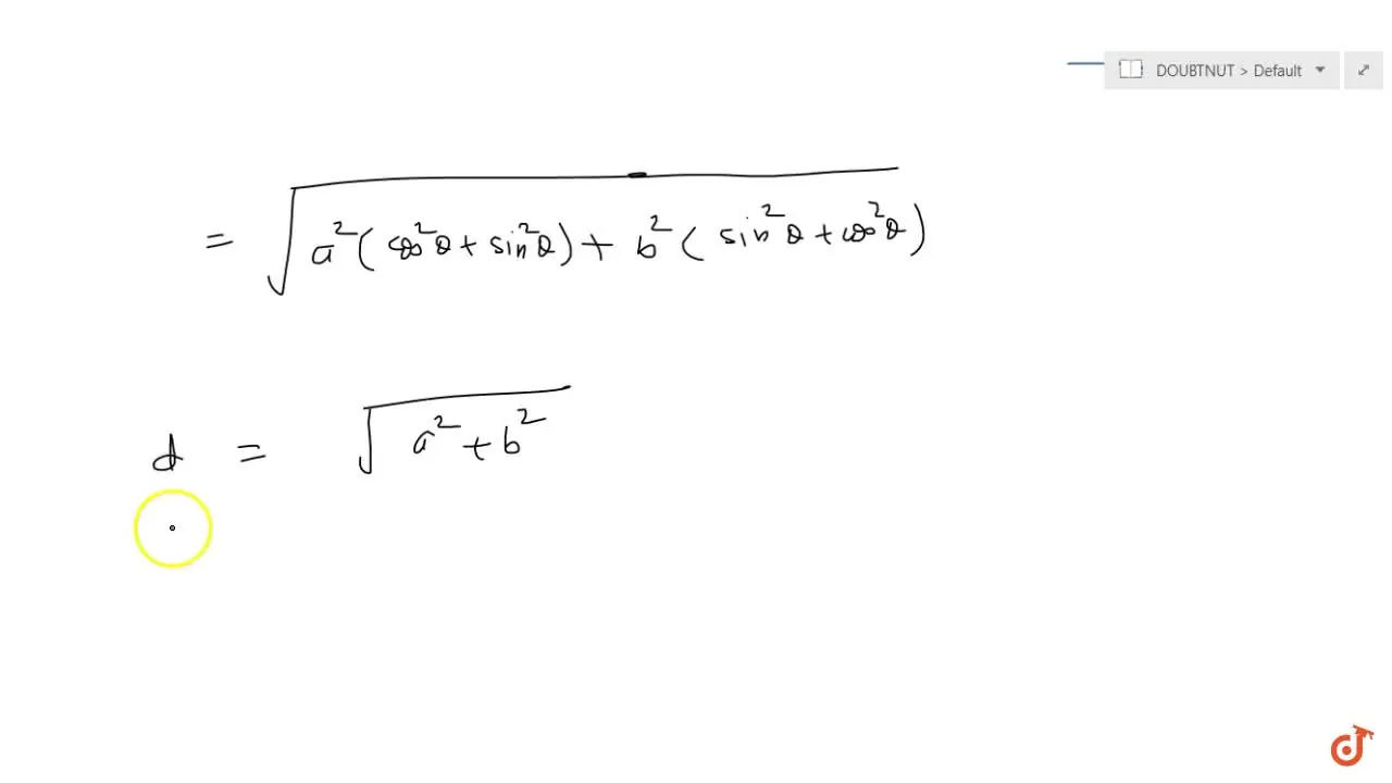 The distance between the points (a cos theta+bsin theta, 0) and (0, a