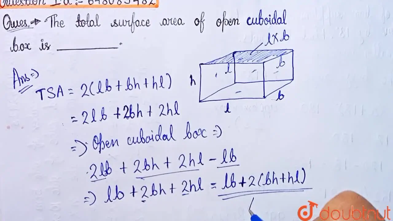 The total surface area of open cuboidal box is