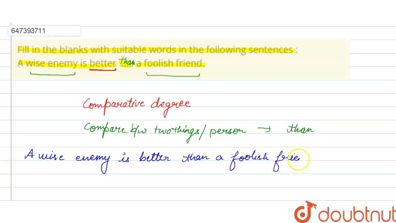 Fill In The Blanks With Suitable Words In The Following Sentences A Fill In The Blanks With Suitable Words In The Following Sentences A