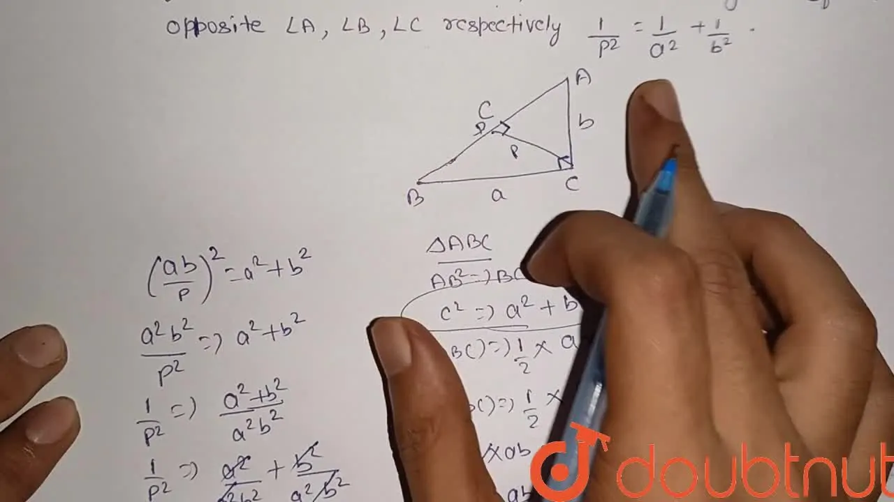 DeltaABC , is right angles at C. If p is thhe length of the perpendicu