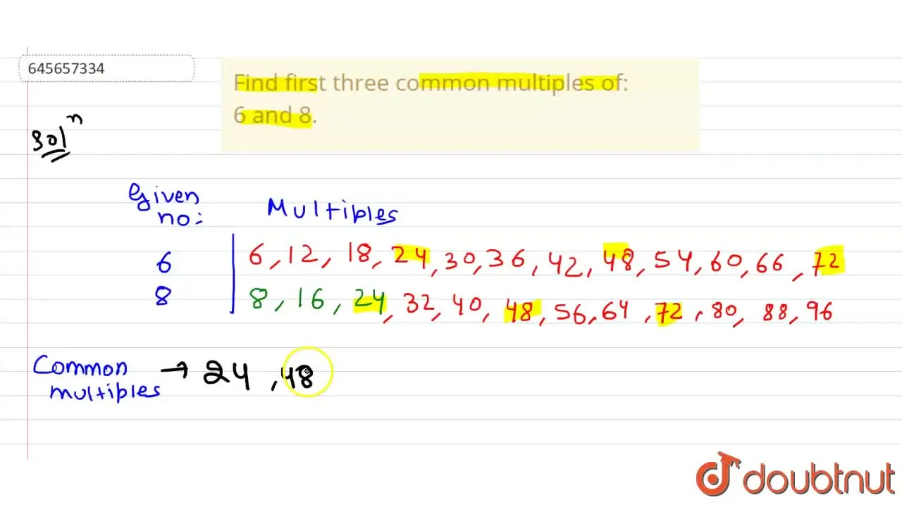 [Punjabi] Find first three common multiples of: 6 and 8.