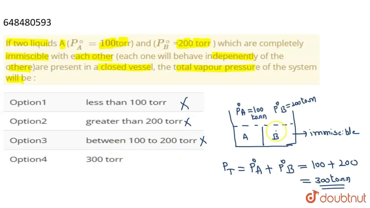 [Telugu] If two liquids A (PA^(@) =100torr) and (PB^(@) =200 torr ) w