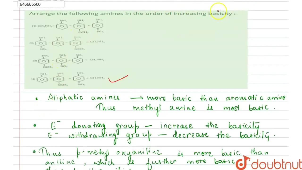 Arrange the following amines in the order of increasing basicity