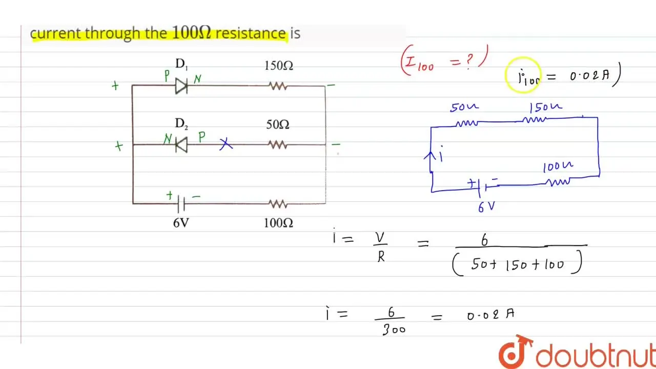 The circuit shown in figure contains two diodes each with a forward re