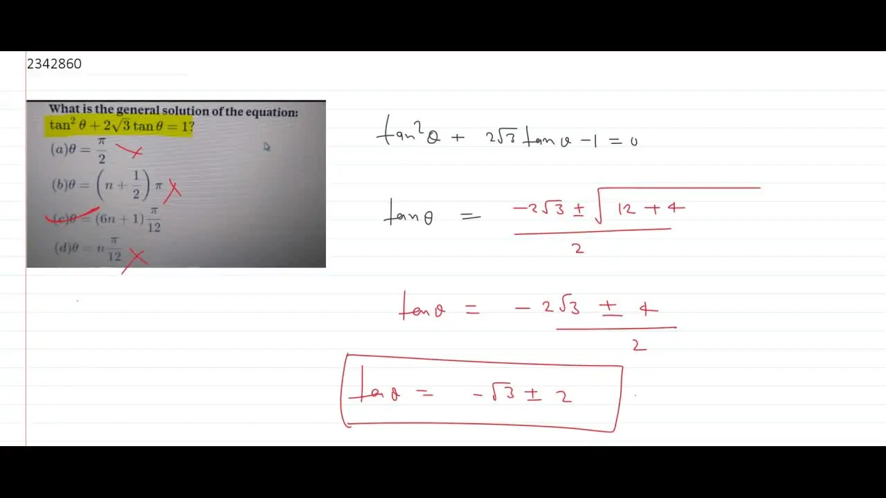 What is the general solution of the equation: tan^2 theta + 2sqrt3 tan