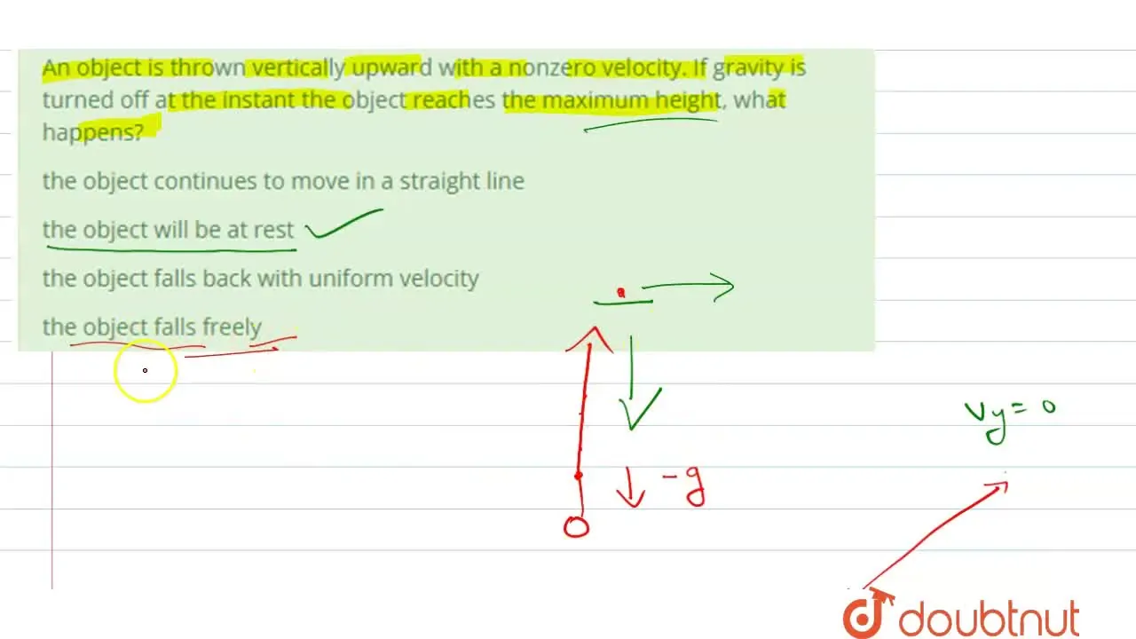 An object is thrown vertically upward with a nonzero velocity. If grav