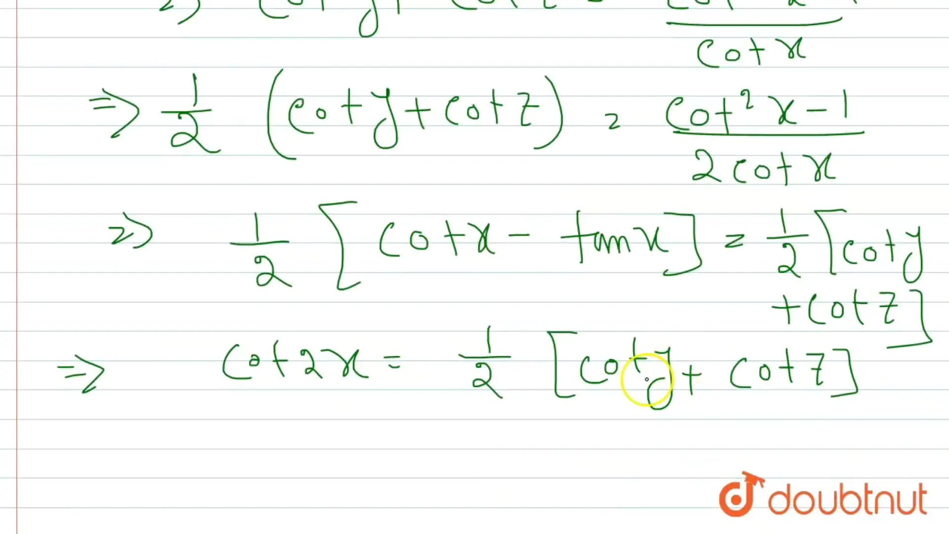 [Bengali] If cot^2x=cot(x-y)(x-z),t h e ncot2x is equal to (w h e r e