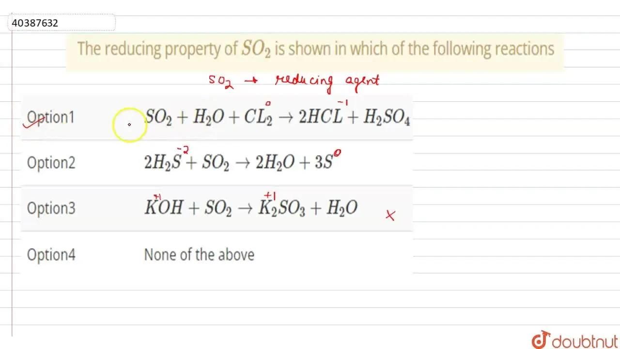 The reducing property of SO2 is shown in which of the following reacti