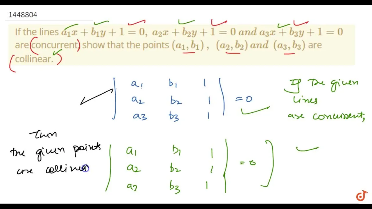 If the lines a1x+b1y+1=0,\ a2x+b2y+1=0\ a n d\ a3x+b3y+1=0 are concurr