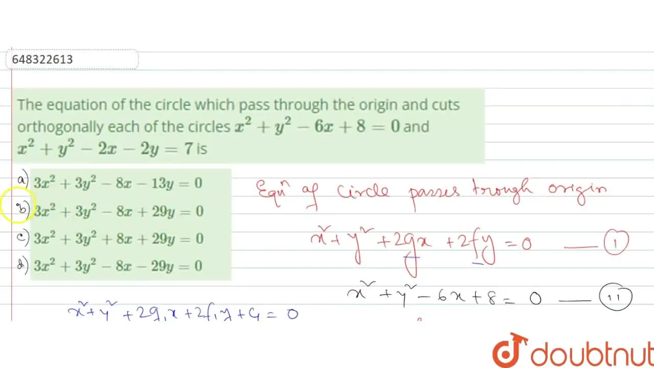 The equation of the circle which pass through the origin and cuts orth