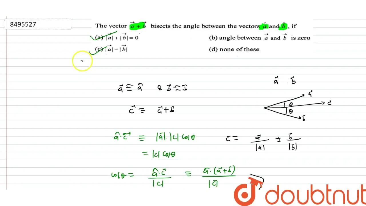 The vector veca+vecb bisects the angle between the vectors hata and ha