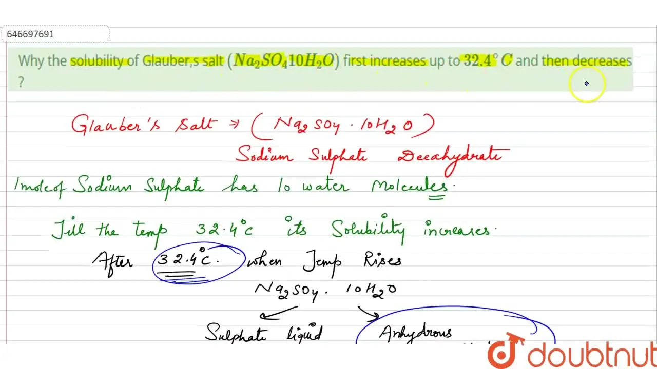 Why the solubility of Glauber,s salt (Na(2)SO(4)10 H(2)O) first increa