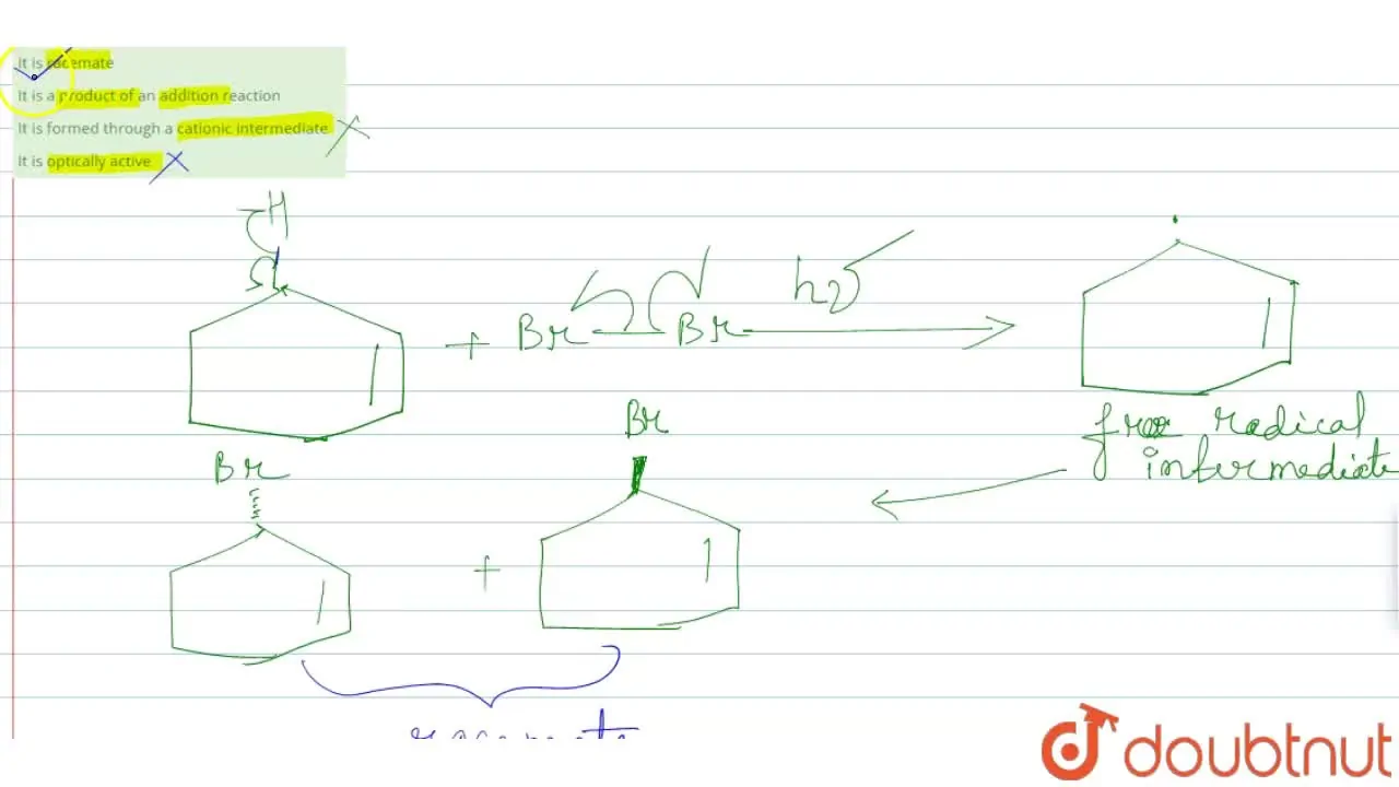 Cyclohexene reacts with limited amount of bromine in the presence of l
