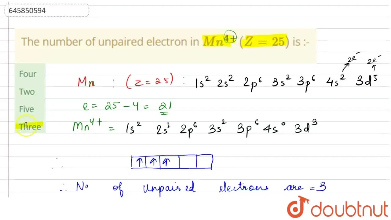 [Gujrati] The number of unpaired electron in Mn^(4+) (Z = 25) is