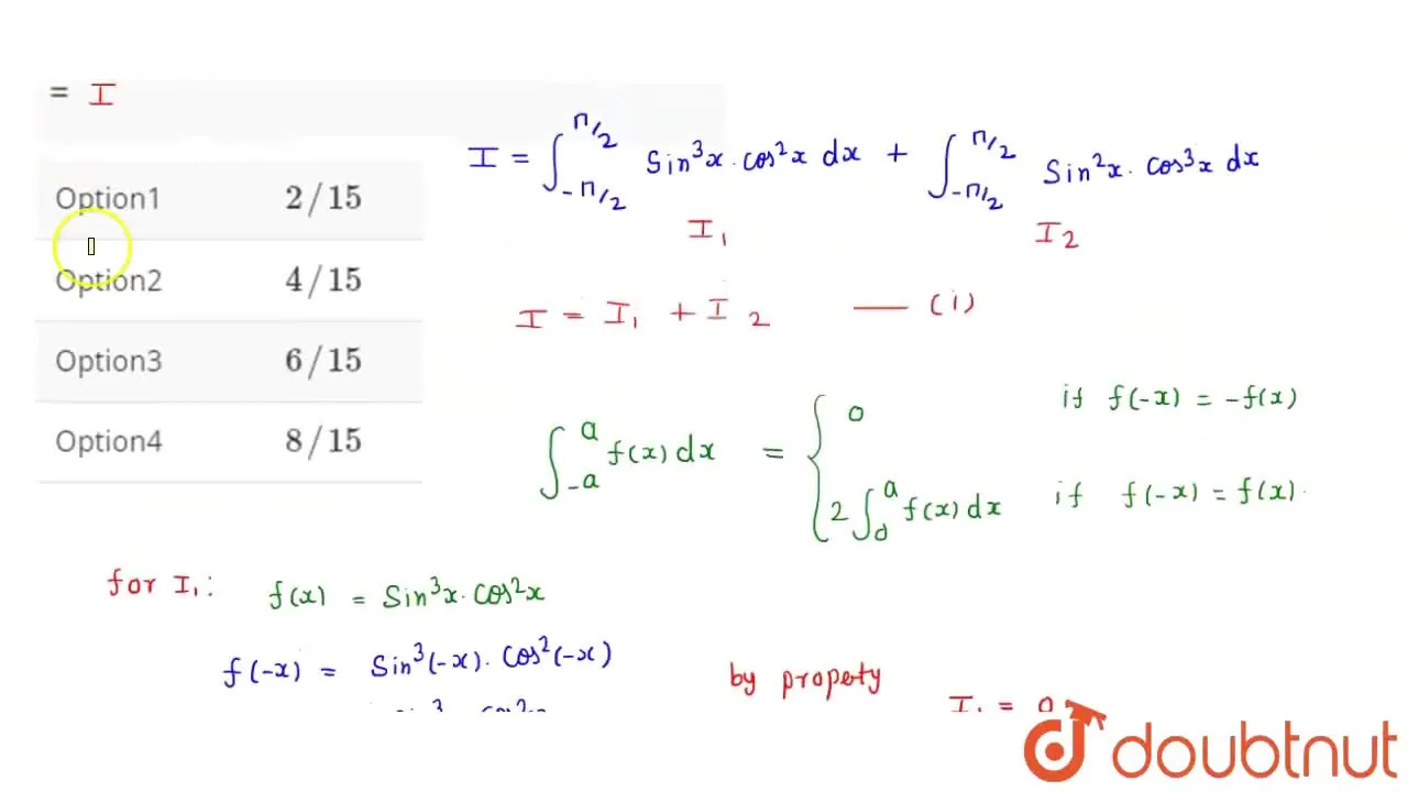 int(-pi//2)^(pi//2) sin^(2) x cos^(2) x (sin x +cos x) dx=