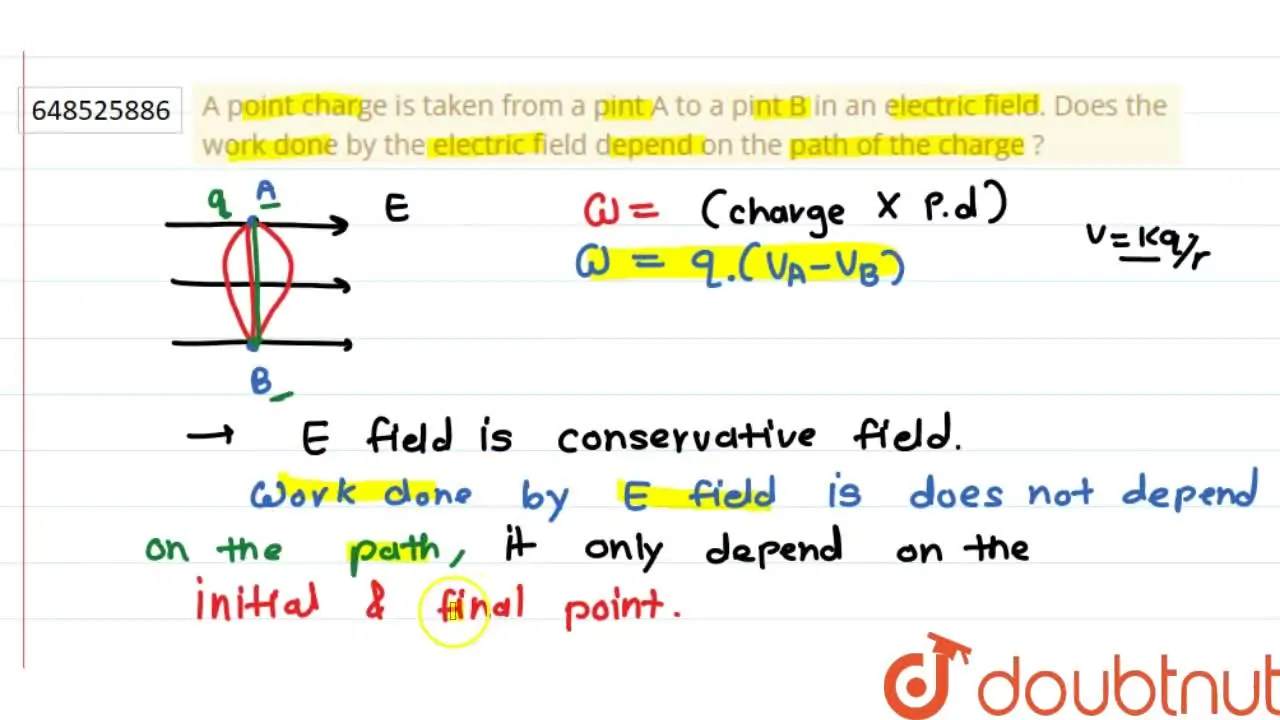 [Gujrati] A point charge is taken from a pint A to a pint B in an elec