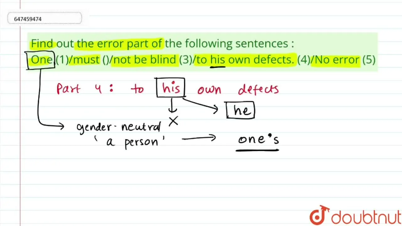 Find out the error part of the following sentences : One (1)/must ()