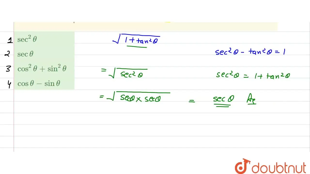 निम्नलिखित में से sqrt(1+tan^2 theta) किसके बराबर है