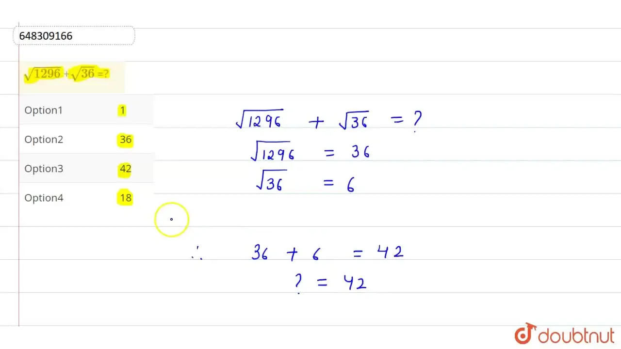 sqrt1296 +sqrt 36