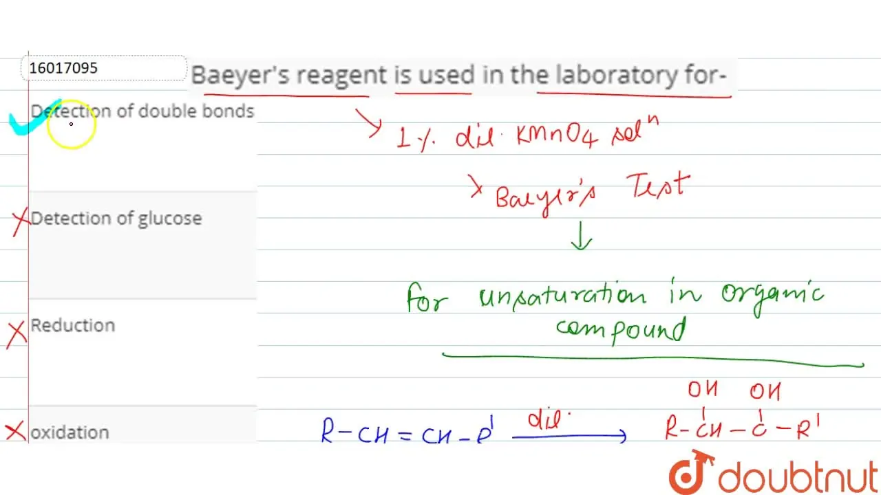 Baeyer's reagent is used in the laboratory for-