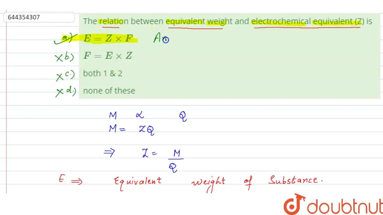 The relation between equivalent weight and electrochemical equivalent