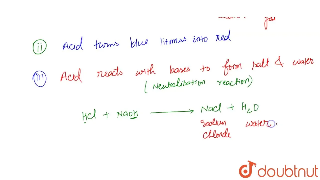 Illustrate any three chemical properties of acids. With examples.