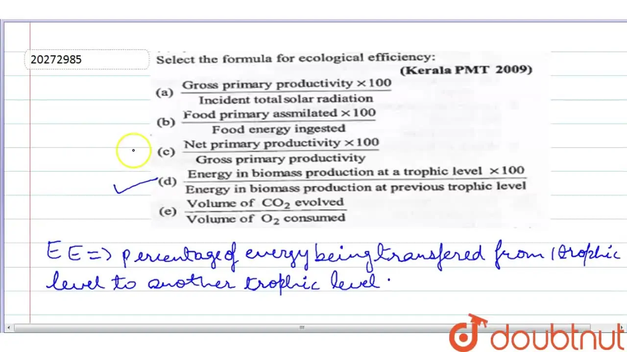 ("Net primary productivity")/("Gross primary productivity")xx100