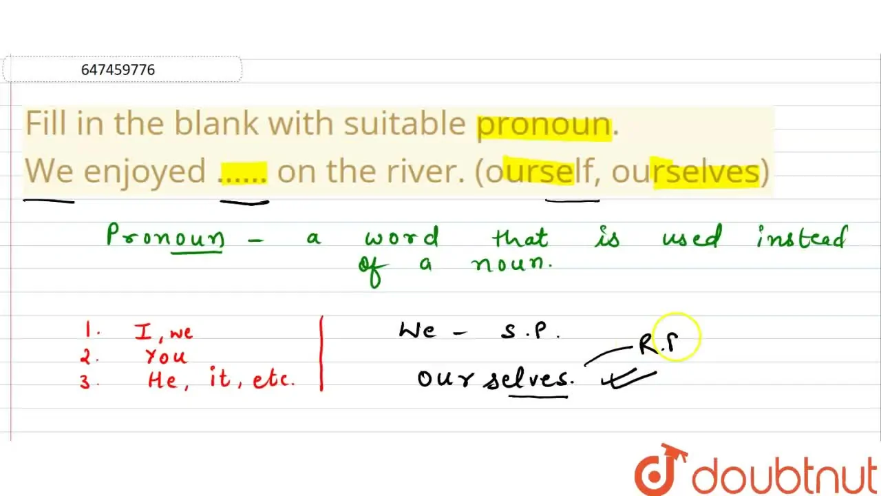 Fill in the blank with suitable pronoun. We enjoyed …… on the river.