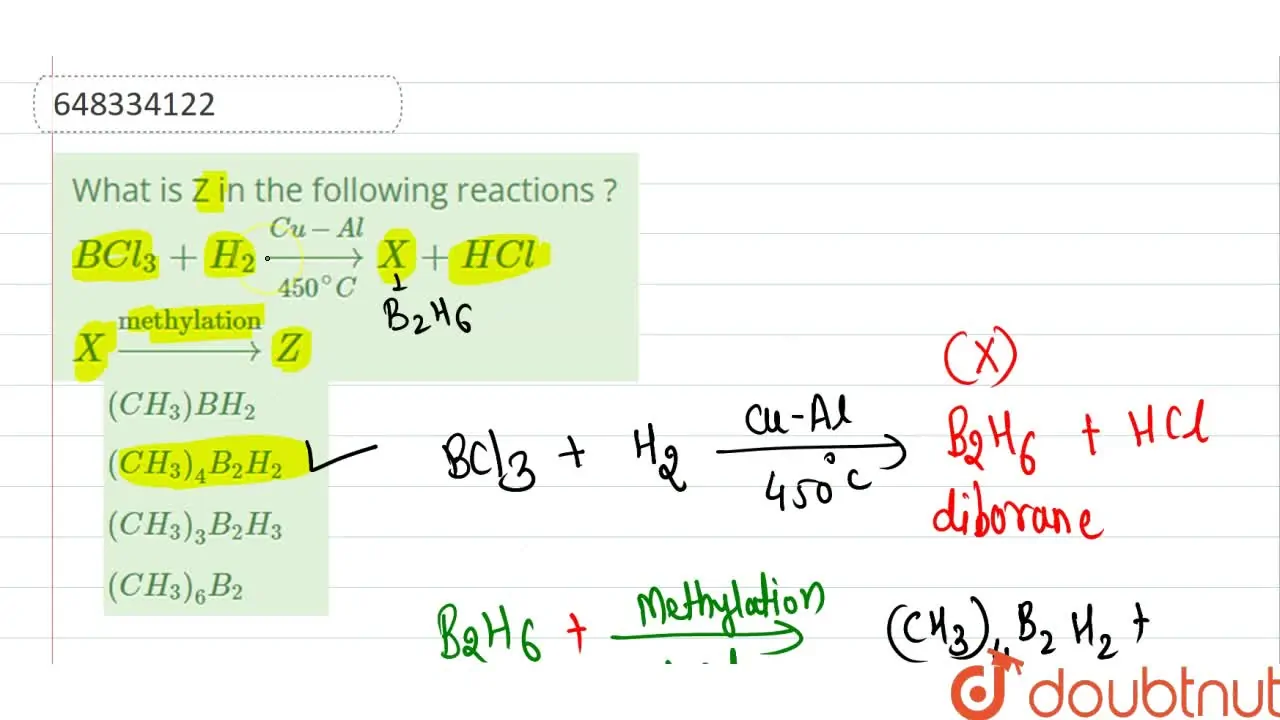 What is Z in the following reactions ? BCl3 + H2 underset(450^@ C)o
