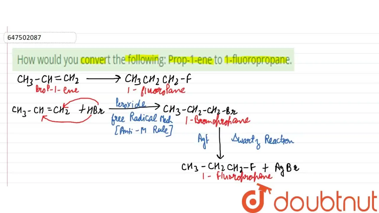 [Punjabi] How would you convert the following: Prop-1-ene to 1-fluorop