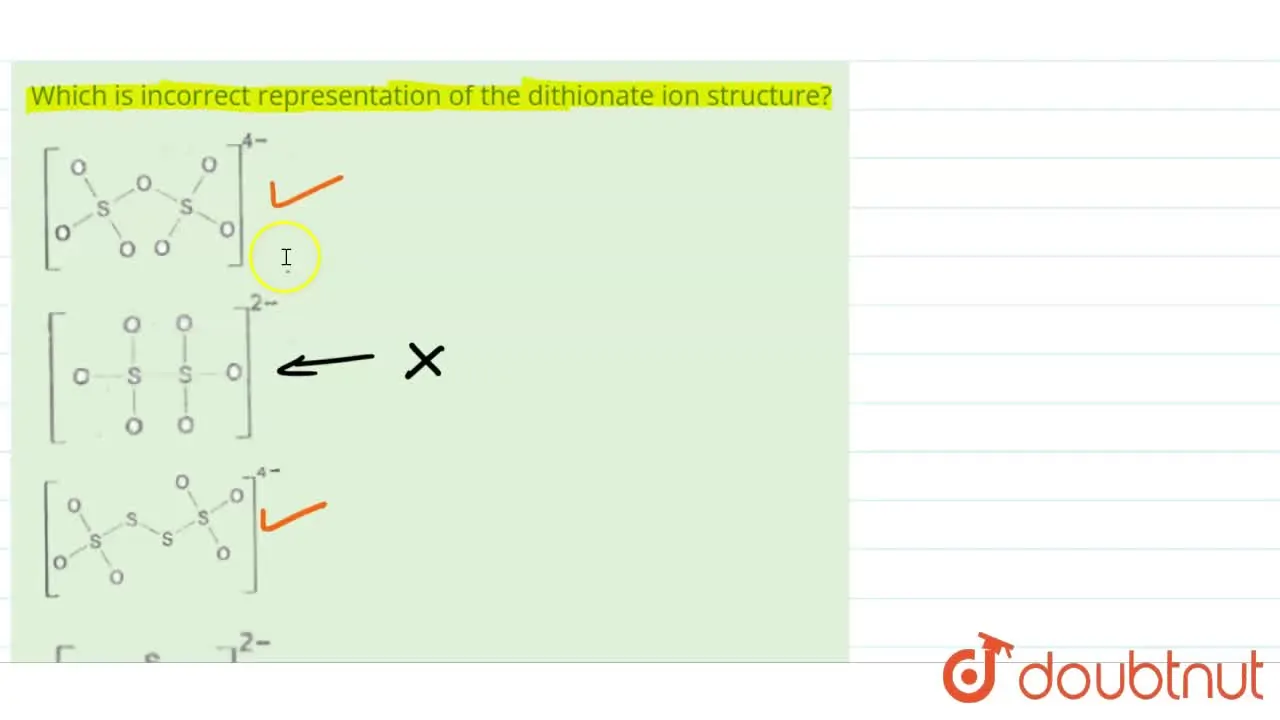 Which is incorrect representation of the dithionate ion structure?