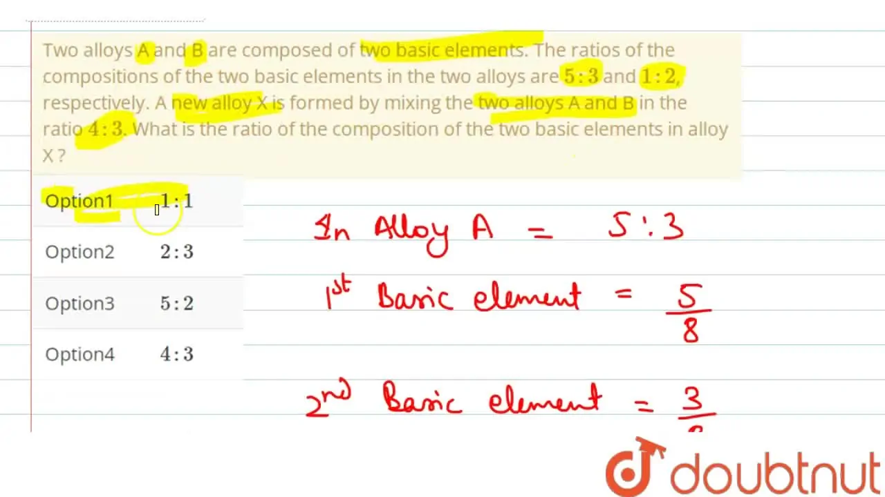 Two alloys A and B are composed of two basic elements. The ratios of t