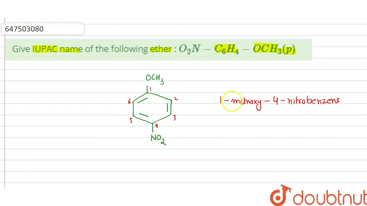 [Punjabi] Give IUPAC name of the following ether : O2N-C6H4- OCH3(p)