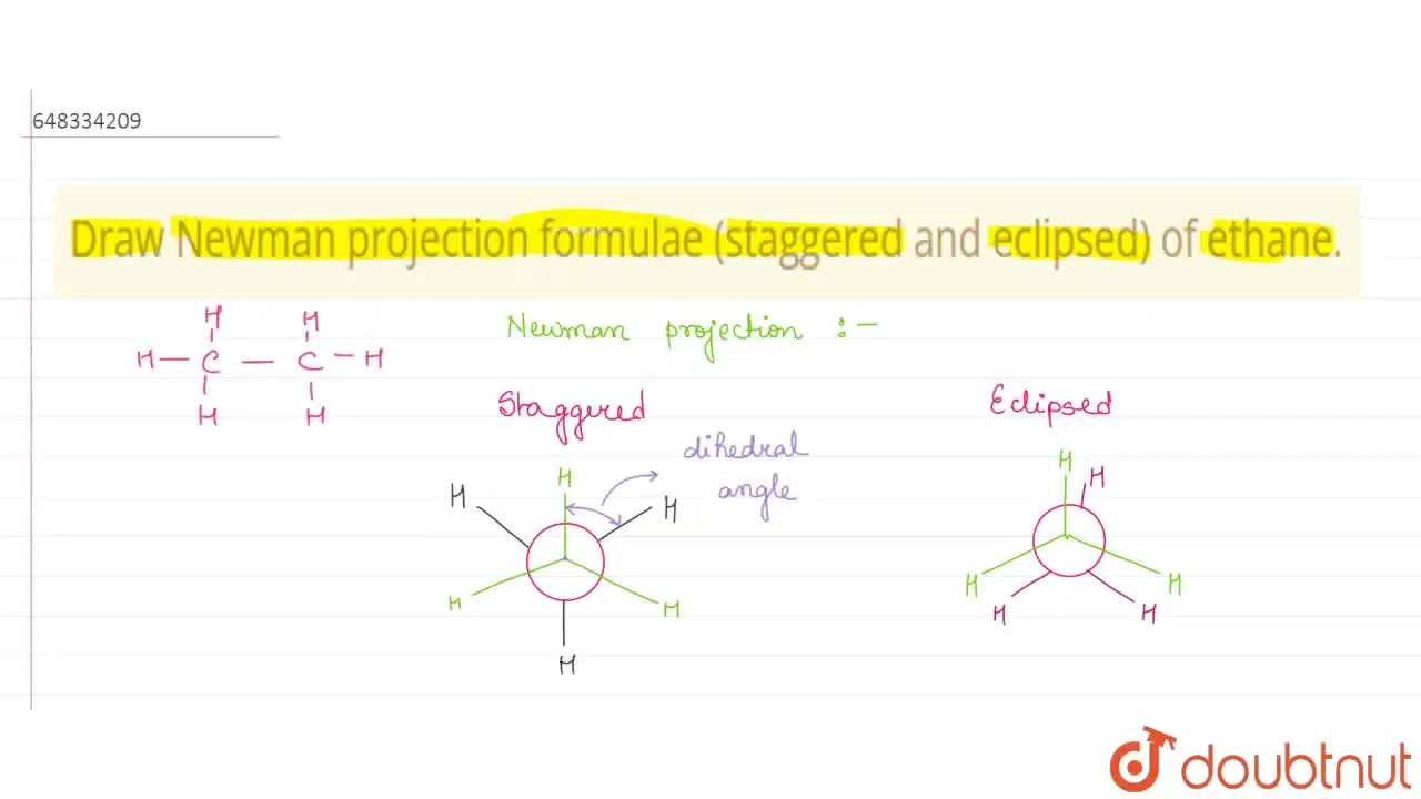 Draw Newman projection formulae (staggered and eclipsed) of ethane.
