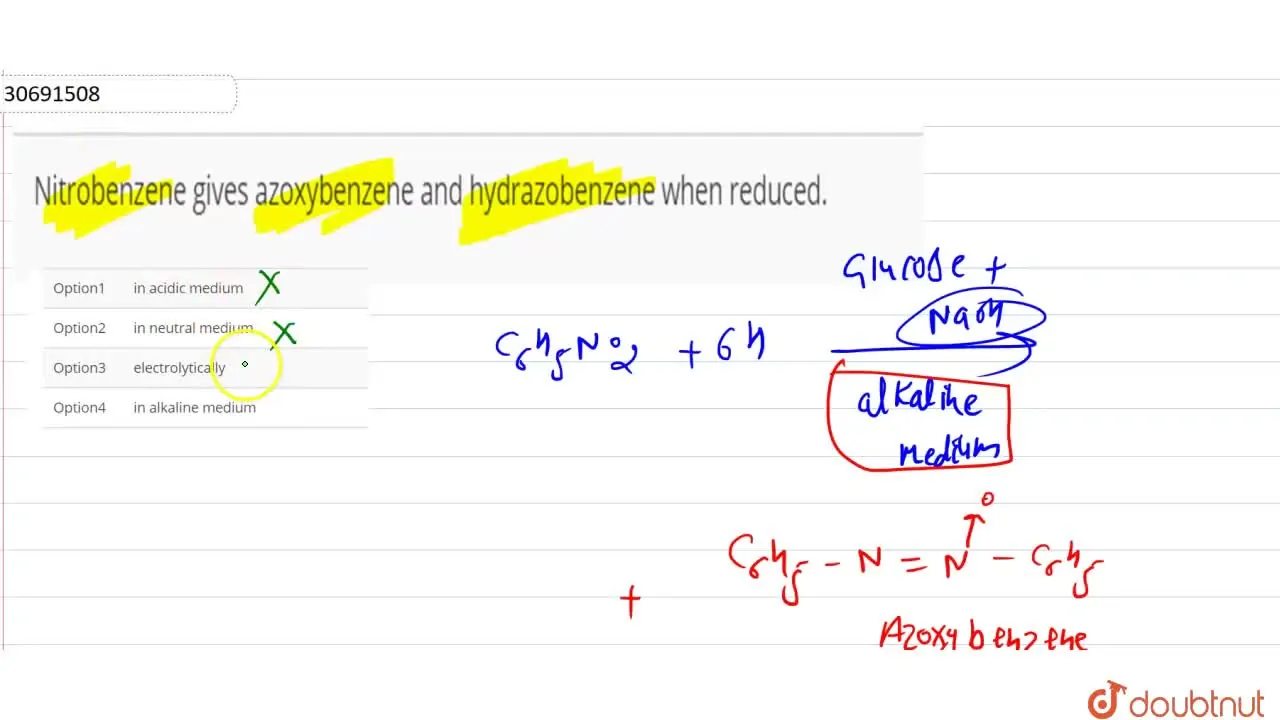 Nitrobenzene gives azoxybenzene and hydrazobenzene when reduced.
