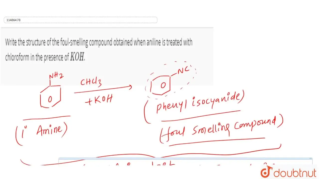 Write the structure of the foul-smelling compound obtained when anilin
