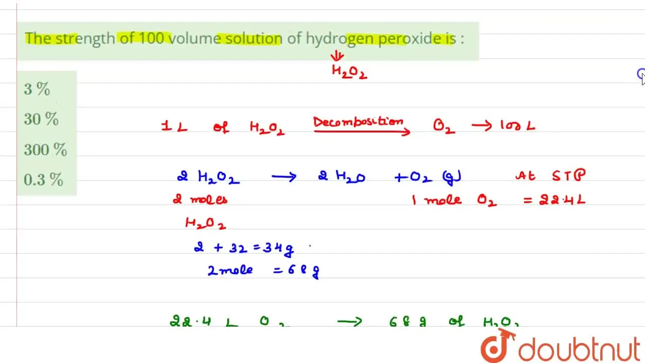 [Punjabi] The strength of 100 volume solution of hydrogen peroxide is