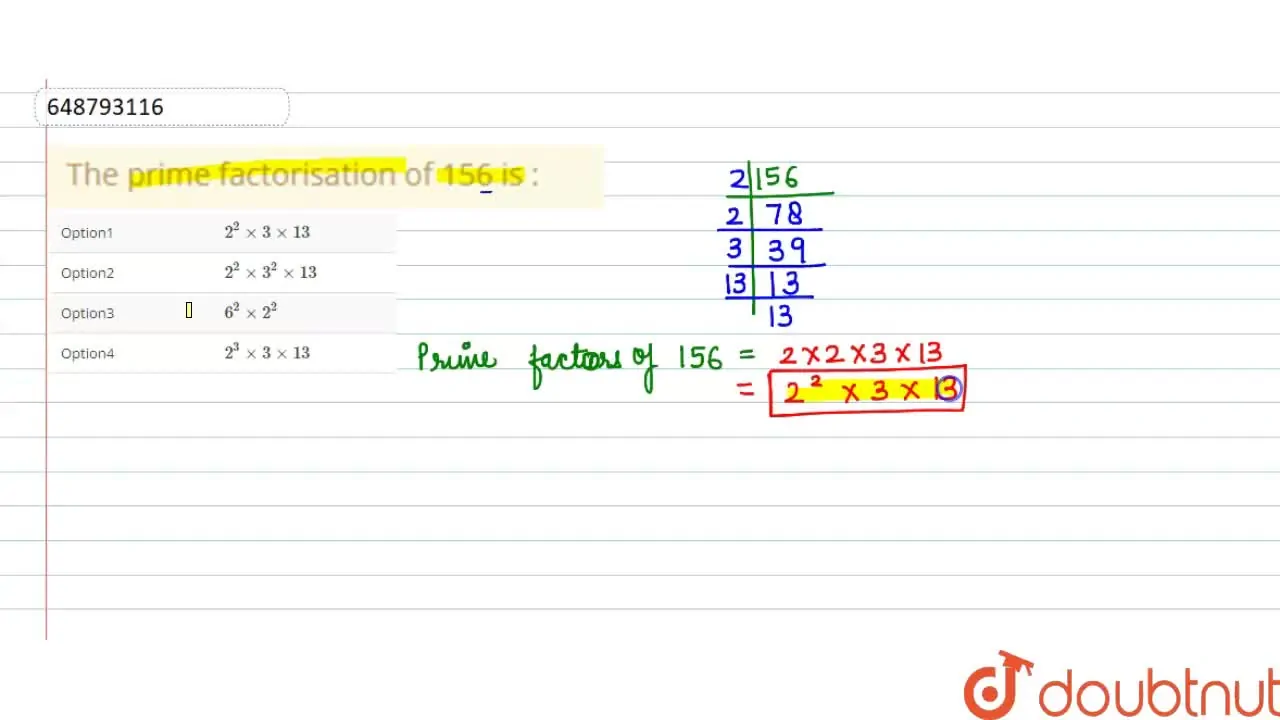 The prime factorisation of 156 is