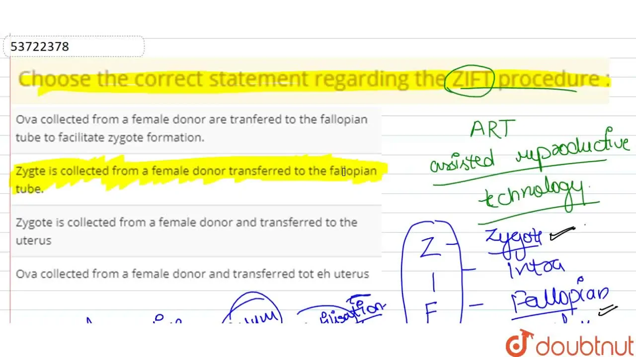 Zygote is collected from a female donor and transferred to the uterus
