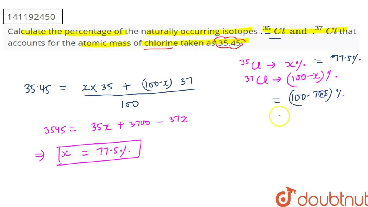 Calculate the percentage of the naturally occurring isotopes .^(35)Cl
