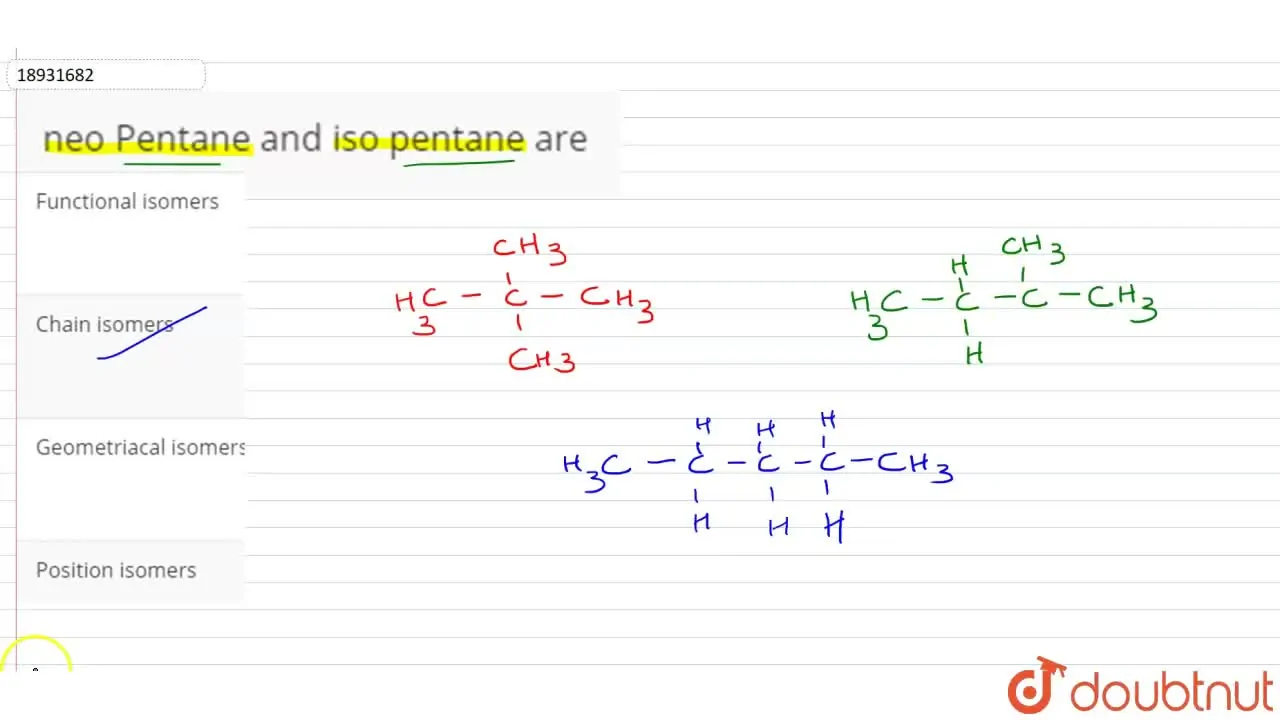 neo Pentane and iso pentane are